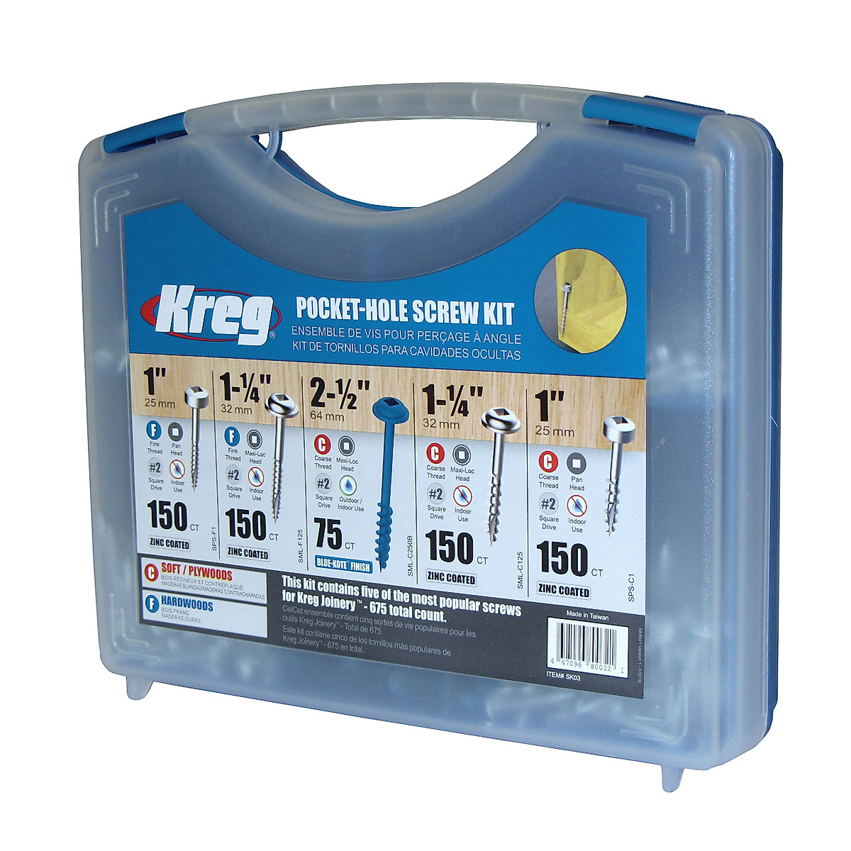 Kreg Enterprises Inc Sk03 Pocket-Hole Screw Kit 675 Piece