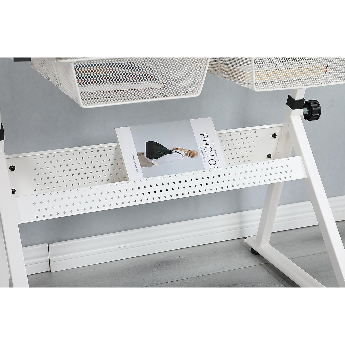 Landpink Glass Drafting Table Art Desk – Adjustable Professhional Artwork Drawing Drafting Table Desk, Glass-Topped Art Table for Craft Station Studio Home Office School w/Drawers/Chair (White)