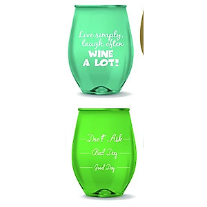 Pen Kit Mall PKM - Stemless Wine Glasses - Set of 12 - NOVELTY FUNNY SAYINGS - CAMPING -CHRISTMAS - NEW YEARS HALLOWEEN (NOVELTY FUNNY SAYINGS)