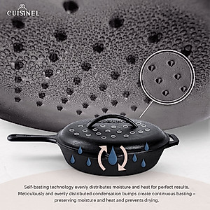 Cuisinel Cast Iron Skillet with Lid - 10"-inch Pre-Seasoned Covered Frying Pan Set + Silicone Handle and Lid Holders + Scraper/Cleaner - Use Indoor/Outdoor, Oven, Stove, BBQ, Fire, Grill Cookware