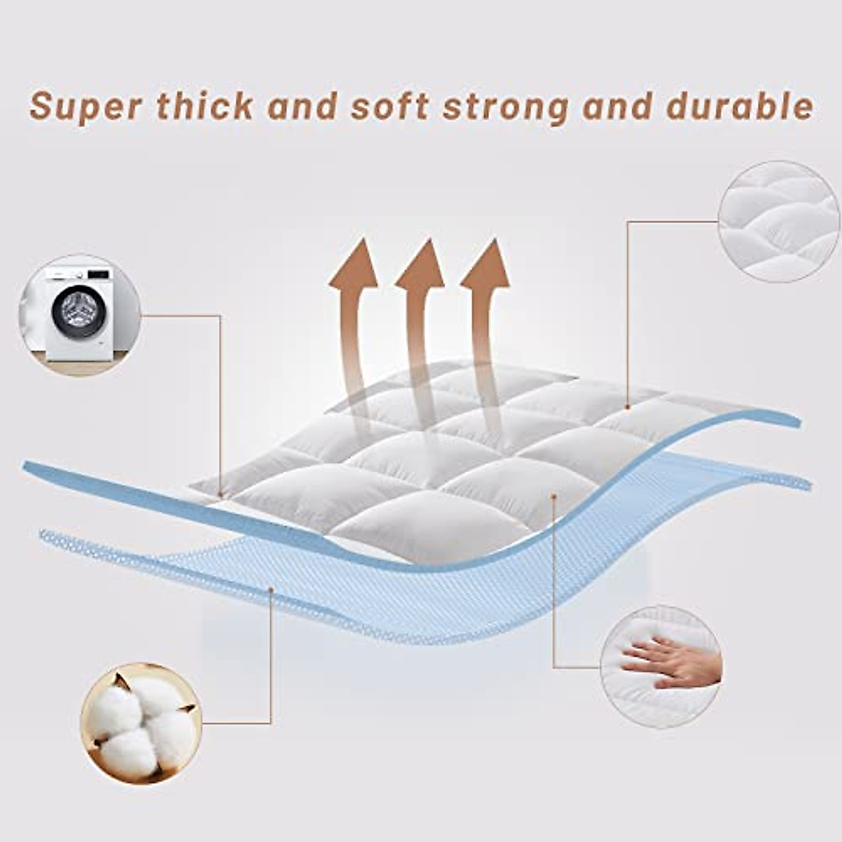 Mattress Pad King Size, Premium Soft Quilted Extra Thick Pillow Top Mattress Topper with Fluffy Down Alternative Fill,Mattress Cover with Elastic Deep Pocket, Strethes Up to 21”