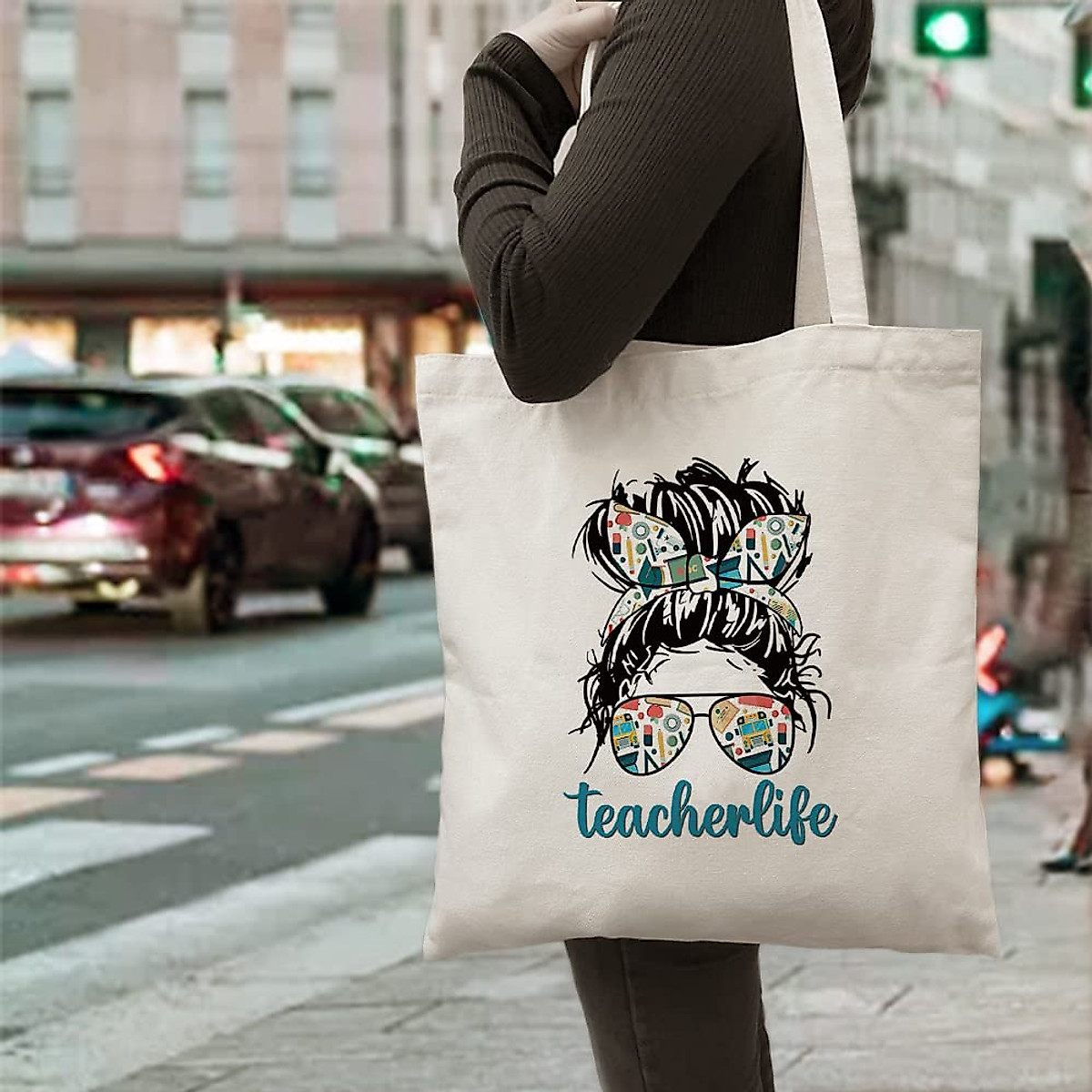 ZHANTUONE Teacher life Tote Bag, The Best Birthday Gift for Teachers, Appreciation Gifts for Teachers Birthday，Appreciation Graduation Gifts for Teachers，Teacher Holiday Graduation Present