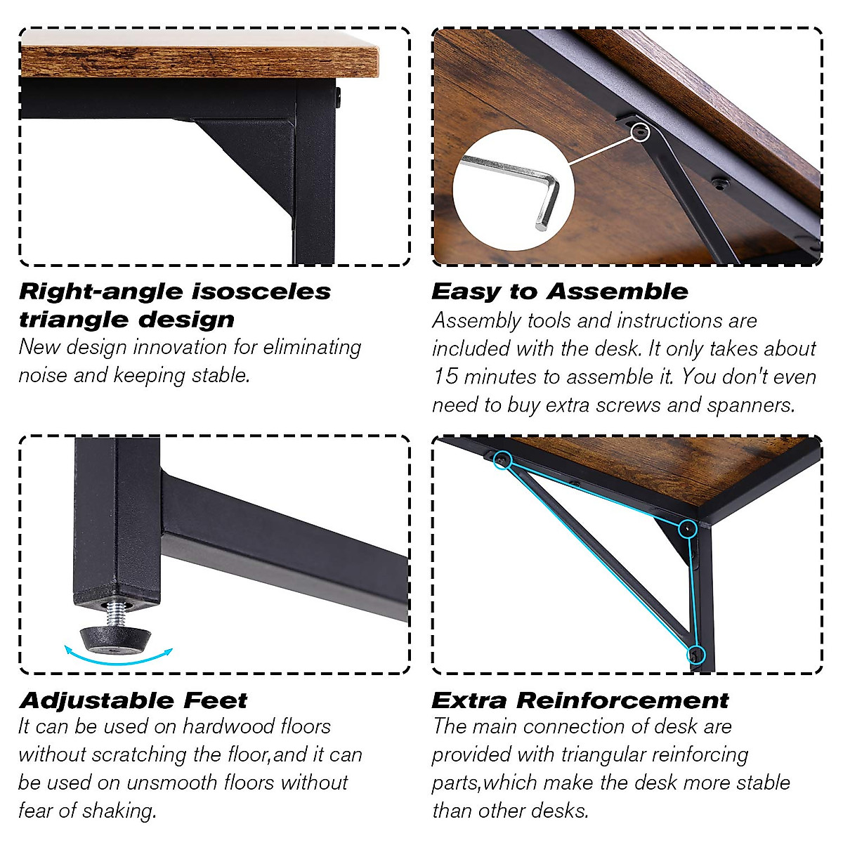 HCB Computer Desk 39inch Home Office Desk Writing Study Table Modern Simple Style PC Desk with Black Metal Frame(Brown),39x20x29inch