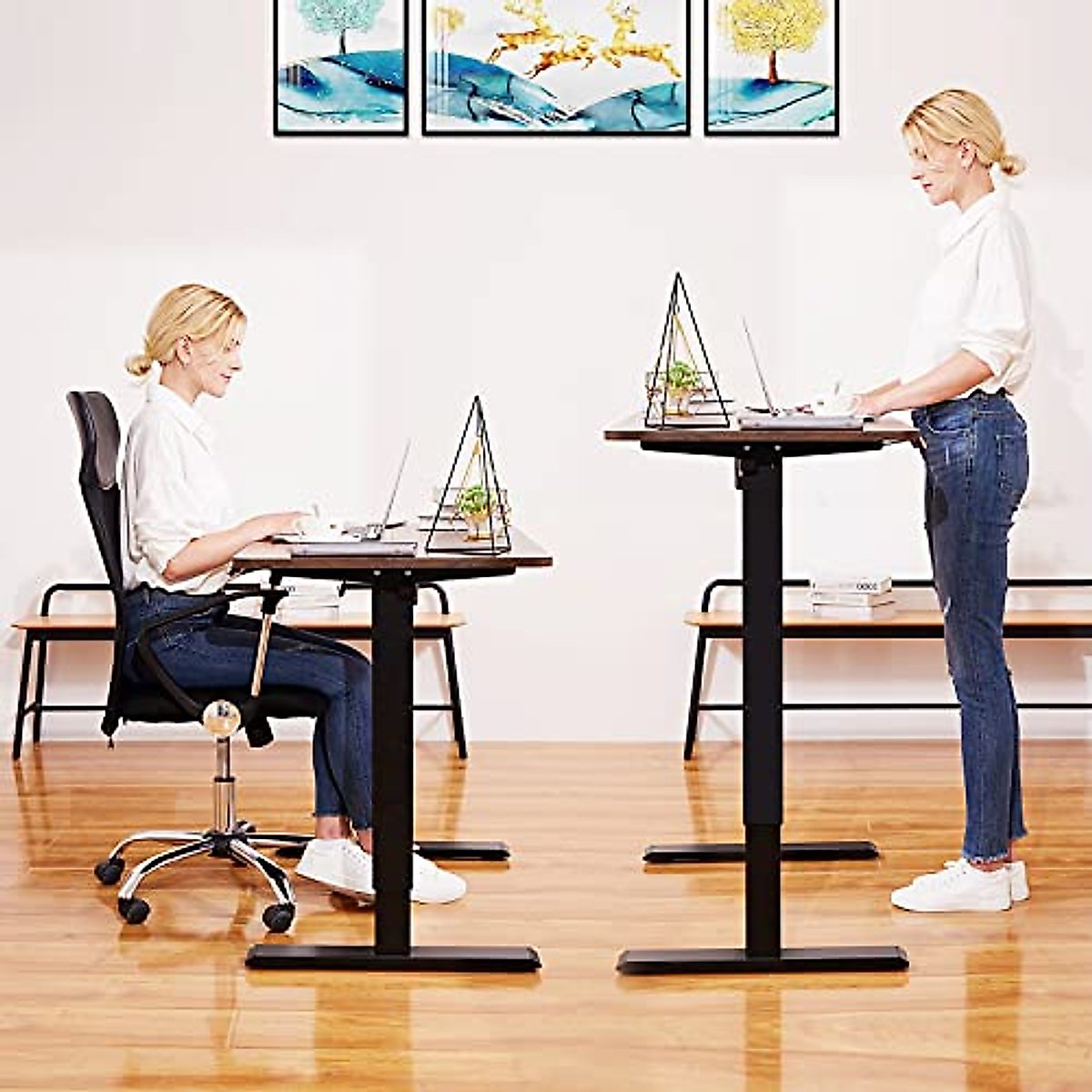 farexon 55 x 24 Inch Electric Standing Desk Adjustable Height, Sit-Stand Desk with Oversized Mouse Pad， Double Crossbeam Structure, Four Preset Heights, 27''-45'' Lifting Range Stand up Desk