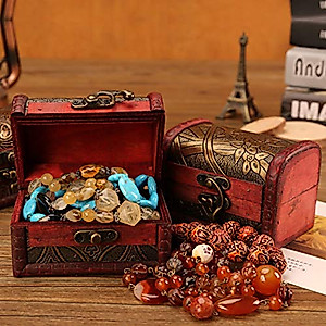 Markeny 4 Styles Pattern Wooden Rings Case Box Little Treasure Chest Vintage Handmade Box with Mini Metal Lock for Storing Jewelry Treasure Pearl