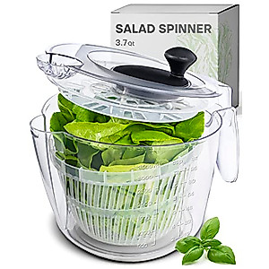 Joined Small Salad Spinner with Rotary Handle, Measuring Jug and Colander - Quick and Easy Multi-Use Lettuce Spinner, Vegetable Dryer, Fruit Washer, Pasta and Fries Spinner - 3.7 Qt