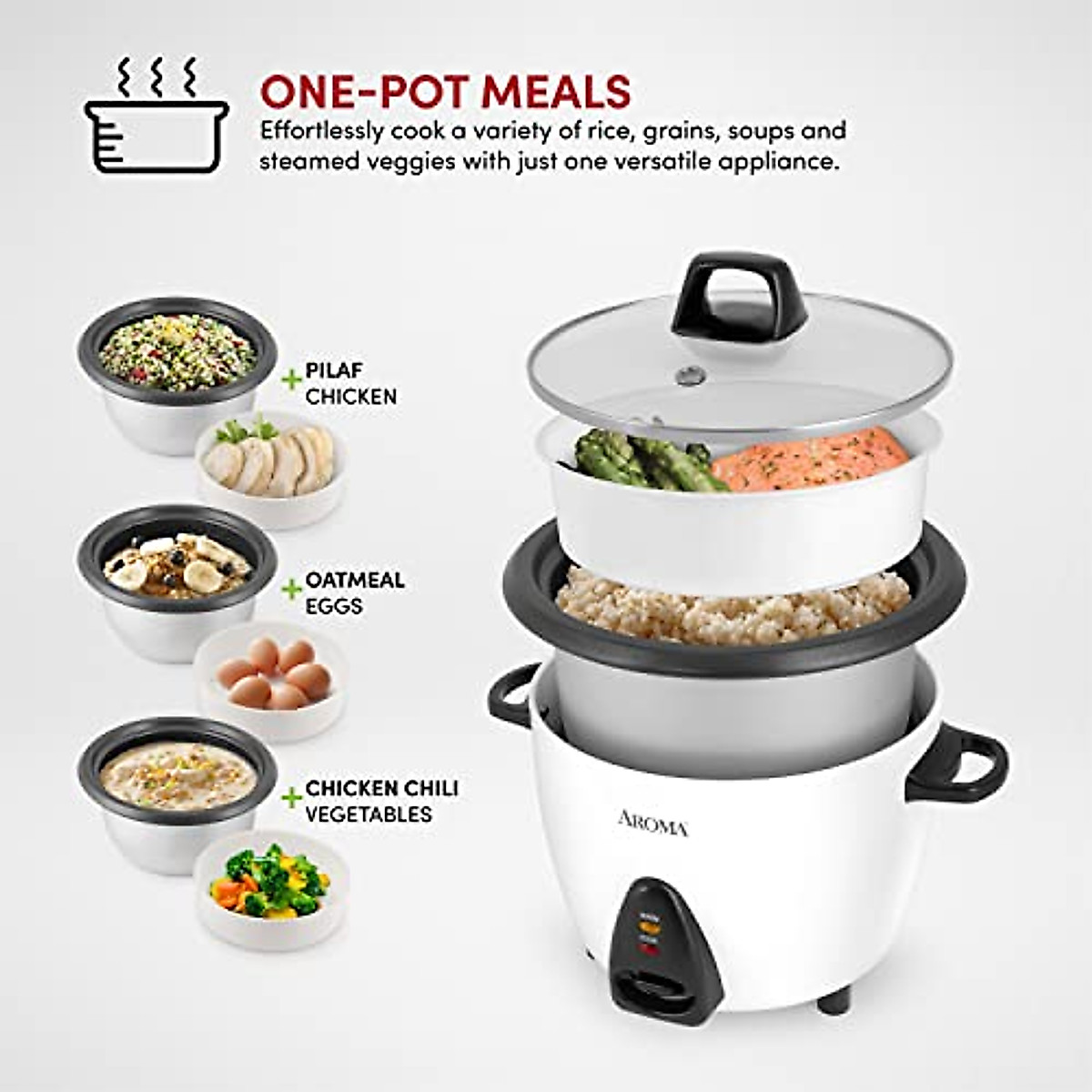 Aroma Housewares ARC-360-NGP 20-Cup Pot-Style Rice Cooker & Food Steamer, White