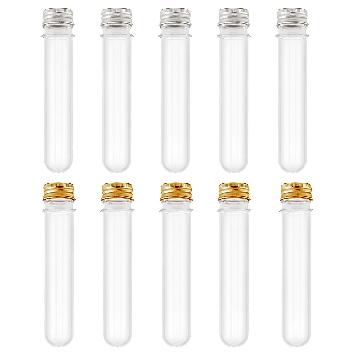 10 Pcs 45ml Plastic Test Tubes, 25 x 140mm Clear Plastic Test Tubes, with Screw Caps, for Scientific Experiments, Bath Salts, Candy Storage, Party Favors.