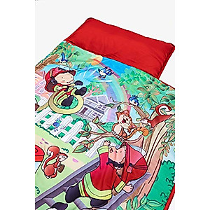 Baby Titi - Toddler Nap Mat with Removable Pillow, Carrying Handle and Strap Closure, Rollup Design, Soft Microfiber for Preschool, Daycare, Travel Sleeping Bag - Ages 2-4 Years (Firefighters)