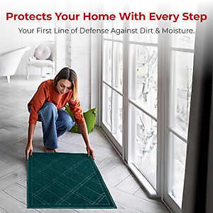 SlipToGrip Durable Door Mat - Green Plaid Design Entryway Rug - 42x35 inches, No-Slip and Washable - Indoor and Outdoor Use, Weatherproof - Ideal for Garage, Patio, and Front Entryway