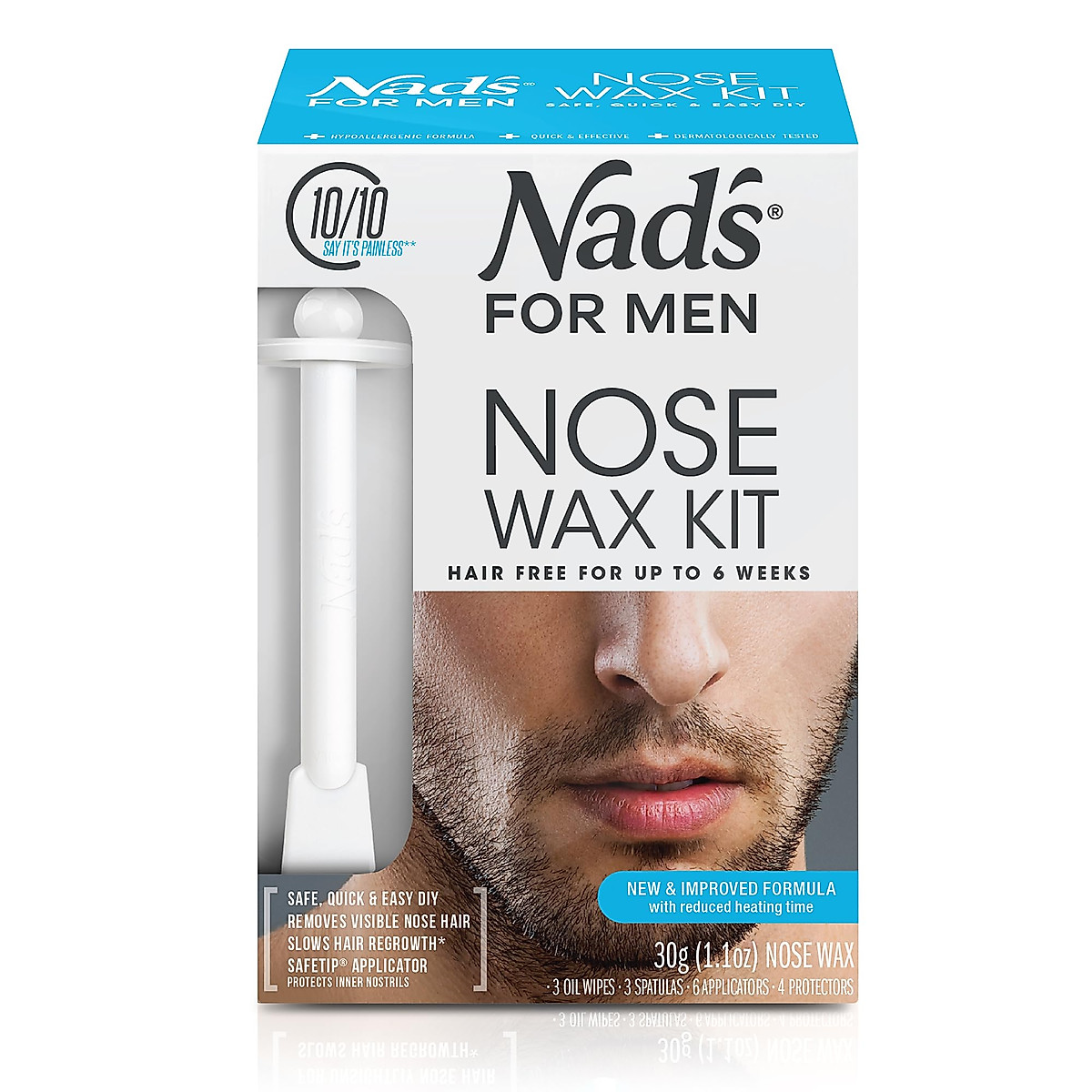 Nad's For Men Nose Waxing Kit - Hair Removal with Hard Wax, Moustache Protectors, Applicators, Spatulas, and Post-Wax Wipes