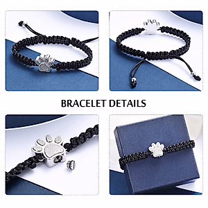 constantlife Cremation Bracelet for Pets Ashes - Dog Paw Pendant Bangle Stainless Steel Memorial Urn Jewelry (Black Rope-2Pcs/Silver+Black)