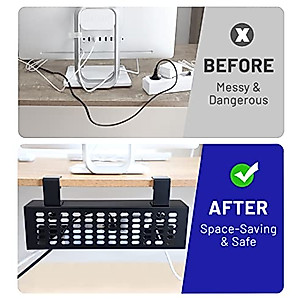 Under Desk Cable Management Tray, 16'' No Drill Cord Management Tray, Desk Accessory and Workspace Organizer for Cable Management