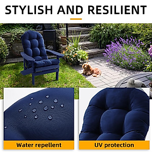 FILUXE Adirondack & Rocking Chair Cushion, High Back Patio Cushions - Waterproof Solid Tufted Pillow, Indoor/Outdoor Pads with Ties, Fade-Resistant & Seasonal All Weather Replacement (Royal Blue, 2)