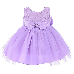 Purple Baby Girl Formal Dress Baptism Bowknot Embroidery Lace Flower Tutu Girl Dress Tulle Princess Wedding Party Baby Toddler Dress Newborn 3 Months