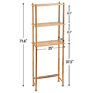 AmazerBath Over The Toilet Storage Shelf Bamboo, 3-Tier Over Toilet Organizer Rack, Freestanding Above Toilet Shelf for Bathroom, Laundry, Space Saver, Natural Color