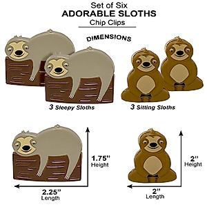 Sloth Bag Clips, 6 Woodland Sloth Chip Clip Set, Tight Food Saver, Snack Bag Sealer, Chip Clips Bag Clips Food Clips, Air Tight, Cute Sloth Party Supplies, Fun Sloth Stuff, Bag Clips for Food Storage