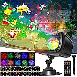 Christmas Projector Lights Outdoor, Remon 2-in-1 3D Ocean Wave LED Projector Lights Waterproof with 16 HD Slides(96 Patterns) Remote Timer 10 Colors for Xmas Halloween Valentine Holiday Indoor Decor