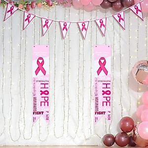 3 Pieces Breast Cancer Banner Breast Cancer Awareness Decorations includes Pink Pennant Banner, 2 Pieces Breast Cancer Awareness Pink Ribbon Banner for Party Event Decoration Supplies