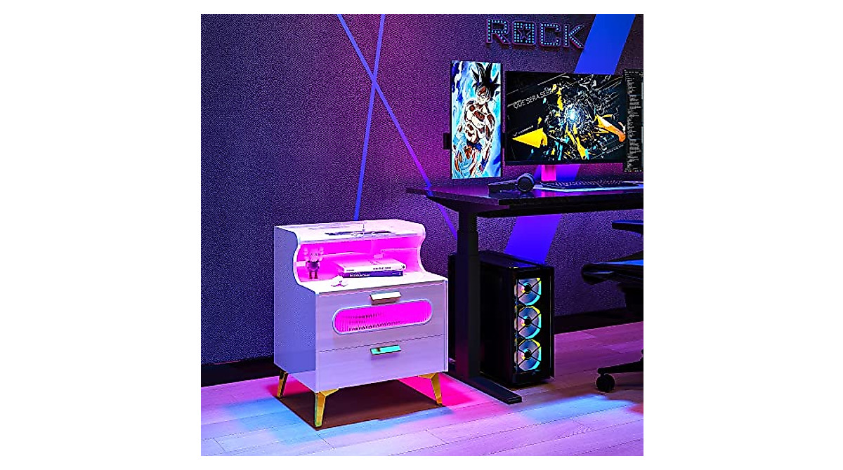 Dystler Nightstand with Wireless Charging - Modern RGB Smart Bedside Table