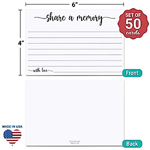 321Done Share a Memory Card (50 Cards) 4x6 - for Celebration of Life Birthday Anniversary Memorial Funeral Graduation Bridal Shower Game - Made in USA - White