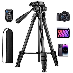 67" Camera Tripod Stand, Tablet Tripod for ipad iPhone, Aluminum Cell Phone Tripod with Remote/Phone Holder, Travel DSLR Tripods for Video Recording, Compatible with Canon Nikon Sony