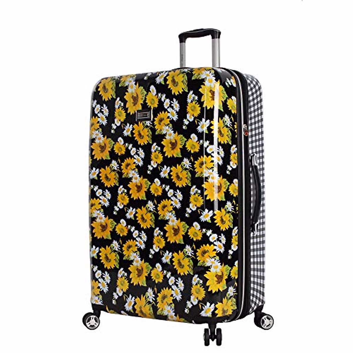 Betsey Johnson 30 Inch Checked Luggage Collection - Expandable Scratch Resistant (ABS + PC) Hardside Suitcase - Designer Lightweight Bag with 8-Rolling Spinner Wheels (Sunflower)