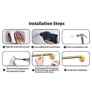 Newfun 24 Inch Brushed Gold Bath Towel Bar,2Pcs Towel Racks for Bathroom Rod Classic SUS304 Stainless Steel Bathroom Towel Holder Wall Mounted