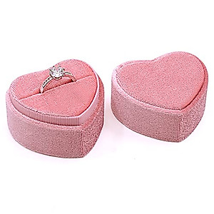 MYEBIUAI Velvet Ring Box Pink - Premium Gorgeous Heart Shape Ring Box Display Holder with Detachable Lid Ring Bearer Box for Proposal, Engagement, Wedding, Ceremony, Anniversary