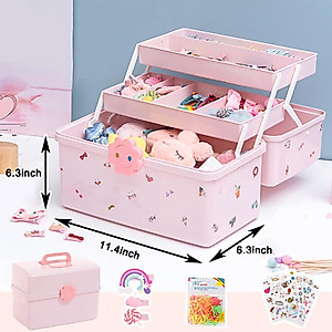 MASKMELLOW Hair Accessories Organizer for Girls,3-Layers Plastic Box with Fold Tray and Handle, Portable Lockable Container for Art Supply, Makeup, Nail, Hair Accessories1