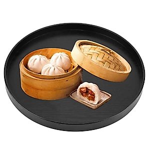 Wood Round Serving Trays, Non Slip Tray, Plastic, Round, 33cm / 12.99 inch, Black Wooden Plate Tea Food Server Dishes Water Drink Platter