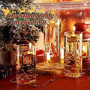 40 Pcs Unscented Christmas Gold Floating Candles Artificial Pearl String for Floating Candle Set for Wedding Centerpieces Table Decoration Vases Filler for Birthday Valentine's Day Party Decor