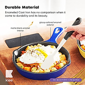 Klee Enameled Cast Iron Skillet, Set of 3 (8-inch, 10-inch, 12-inch) - Multipurpose Cooking Pan with Porcelain Enamel Coating and Pour Spout - Safe for Any Stovetop and Oven Up To 500°F