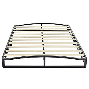 Amazon Basics Metal Platform Bed Frame with Wood Slat Support, 6 Inches High, Queen, Black
