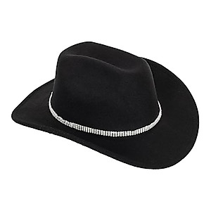 Women Western Rhinestone Cowboy Hat - Classic Bling Diamond Band Decoration Rodeo Fedora Hat(Size:Large)