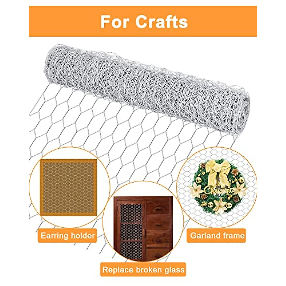 Garden Poultry White Chicken Wire - 13.7 '' × 236 '' Chicken Wire for Crafts, Garden Fence Animal Barrier, 1 inch Mesh Poultry Netting Fence, Pet/Rabbit/Chicken Wire Fencing