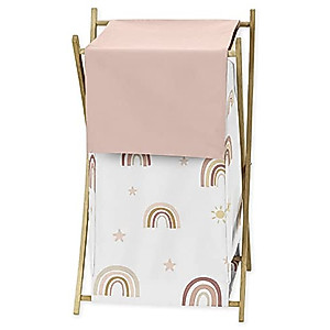 Sweet Jojo Designs Boho Rainbow Baby Kid Clothes Laundry Hamper - Blush Pink Dusty Rose Gold Yellow Mauve Taupe Beige Tan Bohemian Stars Sun Celestial Vintage Sky