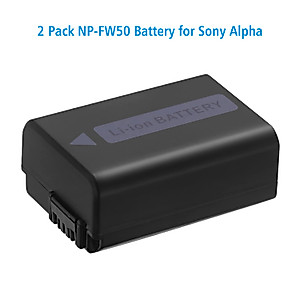 Powerextra 2 Pack Replacement NP-FW50 Battery Compatible with Sony ZV-E10,Alpha A6000, A6500, A6300, A7, A7II, A7SII, A7S, A7S2, A7R, A7R2, A7RII, A55, A5100, RX10, RX10II Digital Camera