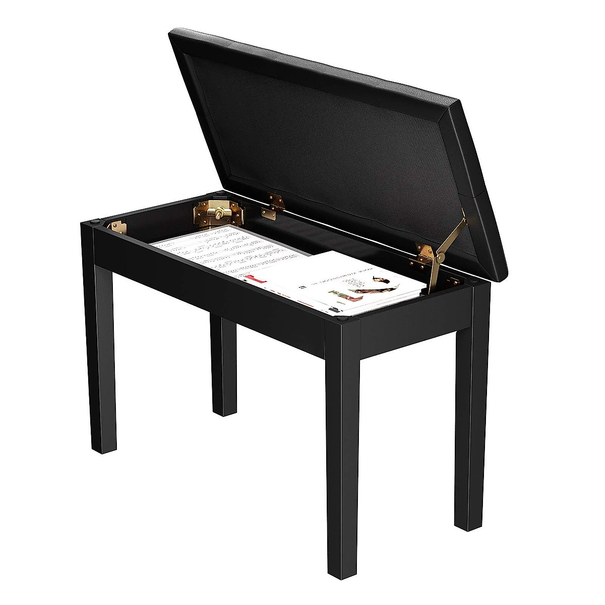 SONGMICS Duet Piano Bench with Padded Cushion and Storage Compartment for Music Books, Tufted Wooden Seat, Black ULPB074B01