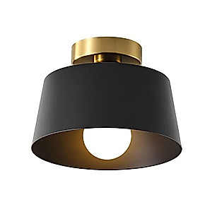 Ceiling Light Fixture, Hallway Ceiling Light with Gold Plate and Matte Black Shade, Modern Simple Style Porch Light Fixtures Semi Flush Mount (Black)