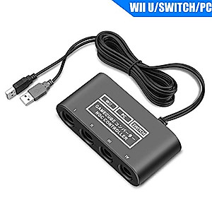Gamecube Adapter for Nintendo Switch Gamecube Controller Adapter and WII U and PC, Super Smash Bros Gamecube Controller Adapter. Support Turbo and Vibration Features with 180cm Long Cable