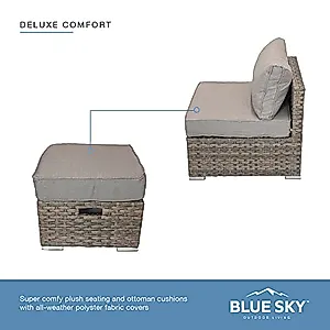 Blue Sky Outdoor Living Blue Sky Sheffield 6-Piece Aluminum Conversation Set, All-Weather Resin Wicker Outdoor Furniture, Brown/Grey for Patio, Lawn, Garden, or Poolside