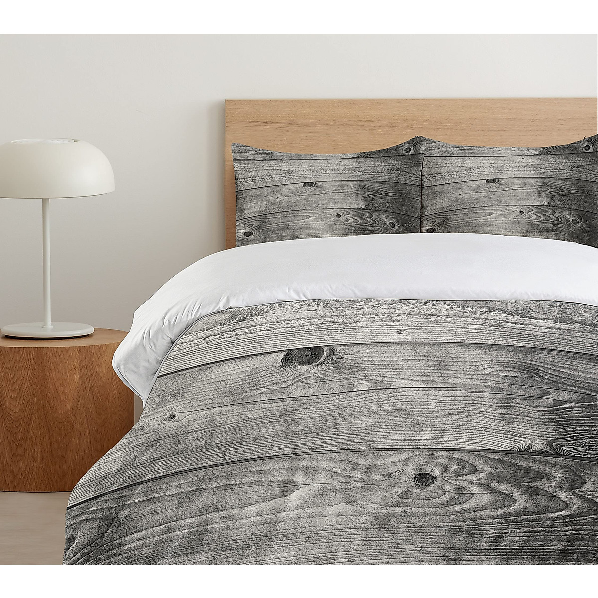 Ambesonne Dark Grey Duvet Cover Set, Ombre Style Grunge Wooden Planks Rustic Timber Oak Wall Rough Texture Image, Decorative 3 Piece Bedding Set with 2 Pillow Shams, Queen Size, Grey Black