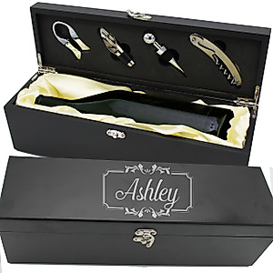 Personalized Wood Wine Box - Anniversary Ceremony Couples Wedding Wine Box Holder - Custom Engraved (Black Matte)