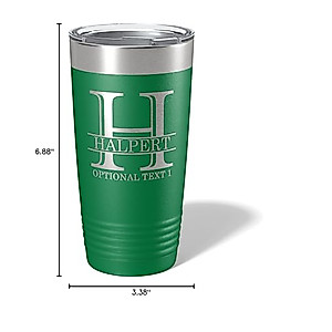 Personalized 20oz (17 Colors) Powder Coated Insulated Stainless Steel Tumbler with Lid, Custom Etched, Customized Engraved Gift Idea for Women Men Her Him, Halpert Monogram Initial Name (Green)