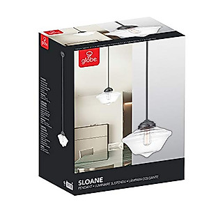 Globe Electric 60392 Sloane 1-Light Pendant, Dark Bronze, Clear Glass Shade