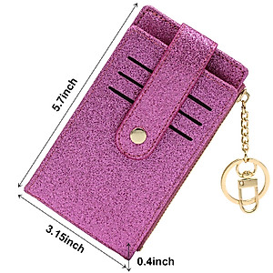 FFpaw Glitter Credit Card Wallet for Women Shiny Small Coin Purse RFID Blocking Card Holder with Key Ring (Shiny Rose)