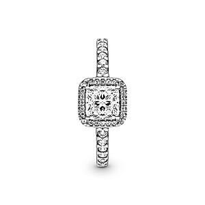PANDORA Square Sparkle Halo Ring - Stunning Sophisticated Ring - Sterling Silver Ring for Women - Layering or Stackable Ring - Sterling Silver with Clear Cubic Zirconia - Size 6