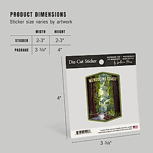 Die Cut Sticker Mendocino, California, Pathways in Redwood Forest, Contour Vinyl Sticker 1 to 3 inches (Waterproof Decal for Cars, Water Bottles, Laptops, Coolers), Small