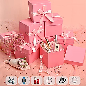 GP SUP 6”×6”×6”Pink Gift Boxes with Lids,12 Pcs Beautiful Squared Boxes with Ribbon Perfect for Weddings,Christmas, Birthday,Valentines Day